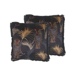 Beliani 2er-Set Dekokissen RAMTEK in Schwarz/Grau/Beige | Gr.: onesize