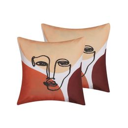 Beliani 2er-Set Dekokissen RUDBEKIA in Bunt/Rot/Orange | Gr.: onesize
