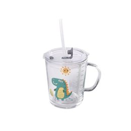 Intirilife Kinder Trinkbecher transparent mit Deckel in Dino Design | Gr.: onesize