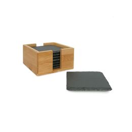Intirilife 11-teiliges Untersetzer Set aus Schieferstein in Schwarz | Gr.: onesize