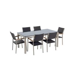 Beliani 7-tlg Gartentisch Set GROSSETO in Schwarz/Silber | Gr.: onesize
