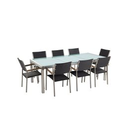 Beliani 9-tlg Gartentisch Set GROSSETO in Schwarz/Transparent/Silber | Gr.: onesize