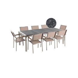 Beliani 9-tlg Gartentisch Set GROSSETO in Grau/Silber/Beige | Gr.: onesize