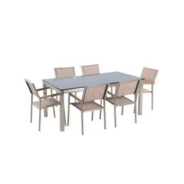 Beliani 7-tlg Gartentisch Set GROSSETO in Schwarz/Beige/Silber | Gr.: onesize