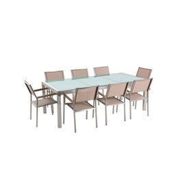 Beliani 9-tlg Gartentisch Set GROSSETO in Beige/Transparent/Silber | Gr.: onesize