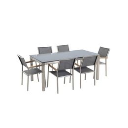 Beliani 7-tlg Gartentisch Set GROSSETO in Grau/Schwarz/Silber | Gr.: onesize
