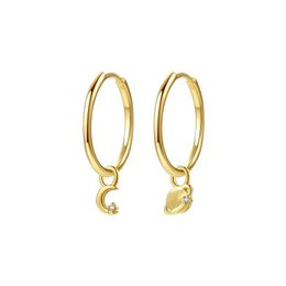 Hey Happiness Vergold. Creolen Mond und Planet Charms 925 Sterlingsilber in Gold | Gr.: onesize