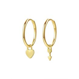 Hey Happiness Vergold. Creolen Herz und Pfeil Charms 925 Sterlingsilber in Gold | Gr.: onesize