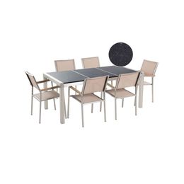 Beliani 7-tlg Gartentisch Set GROSSETO in Schwarz/Silber/Beige | Gr.: onesize
