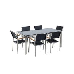 Beliani 7-tlg Gartentisch Set GROSSETO in Schwarz/Silber | Gr.: onesize