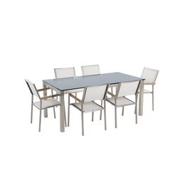 Beliani 7-tlg Gartentisch Set GROSSETO in Weiß/Schwarz/Silber | Gr.: onesize