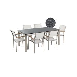 Beliani 7-tlg Gartentisch Set GROSSETO in Grau/Weiß/Silber | Gr.: onesize