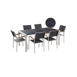 Beliani 7-tlg Gartentisch Set GROSSETO in Schwarz/Silber | Gr.: onesize