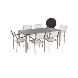 Beliani 7-tlg Gartentisch Set GROSSETO in Weiß/Schwarz/Silber | Gr.: onesize