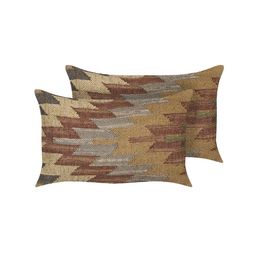 Beliani 2er-Set Dekokissen DEEPOR in Bunt/Beige/Rot | Gr.: onesize