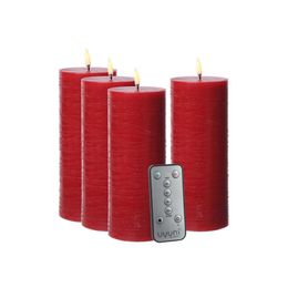 Uyuni 4er Set LED Kerzen PIA Rustik-Optik H: 20cm mit Batterien und Fernb in rot | Gr.: onesize