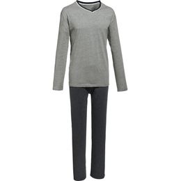 REDBEST Single-Jersey Schlafanzug in hellgrau/anthrazit meliert | Gr.: 54