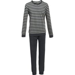 REDBEST Single-Jersey Schlafanzug in hellgrau/anthrazit meliert | Gr.: 48