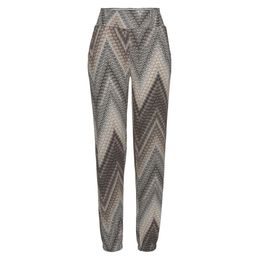 Lascana Jerseyhose in schwarz-braun-creme bedruckt | Gr.: 34