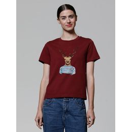 wat? Apparel T-Shirt Hirsch in Weinrot | Gr.: 38