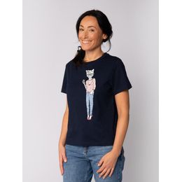 wat? Apparel T-Shirt Hipster Cat with Moustache in Dunkelblau | Gr.: 36