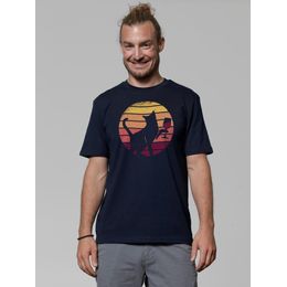 wat? Apparel T-Shirt Sunset Katze & Rotwein in Dunkelblau | Gr.: 50