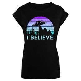F4NT4STIC T-Shirt I BELIEVE UFO Alien Raumschiff Retro in schwarz | Gr.: XS
