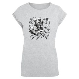 F4NT4STIC Extended Shoulder T-Shirt Skelettpaar tanzt mit Band in grau meliert | Gr.: S