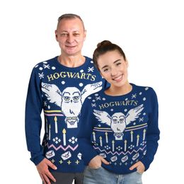 Harry Potter Winterpullover Hedwig Eule Winter Pullover Ugly Sweater in blau | Gr.: S
