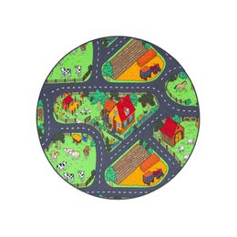 Snapstyle Kinder Spiel Teppich Bauernhof Rund in Groen | Gr.: 100x100 cm