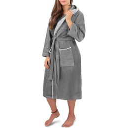 Normani Damen Wellness-Bademantel aus 100% Baumwolle in Grau/Hellgrau | Gr.: M