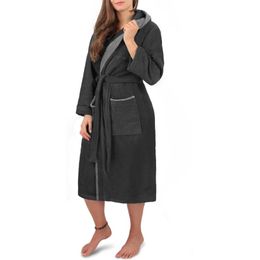 Normani Damen Wellness-Bademantel aus 100% Baumwolle in Schwarz/Grau | Gr.: XS