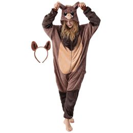 Corimori Wildschwein-Kostüm für Erwachsene mit Haarreif in Braun | Gr.: 150-160 cm