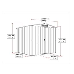 Duramaxx Duramax Metall Gartenhaus 202x174 Ger&auml;teschuppen Garten Ger&auml;tehaus Schiebet&uuml;ren, H. 181 x B. 202 x T. 174 cm, Metall