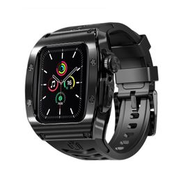 Wigento F&uuml;r Apple Watch Series 9 8 7 45 / SE 6 5 4 Silikon Band Metall Geh&auml;use
