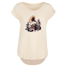 F4NT4STIC Long Cut T-Shirt Gothic Skeleton Vintage Plattenspieler in Whitesand | Gr.: S