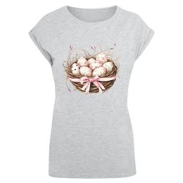 F4NT4STIC Extended Shoulder T-Shirt Osterei Nest Korb Dekor in grau meliert | Gr.: S