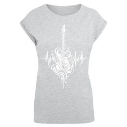 F4NT4STIC Extended Shoulder T-Shirt Gitarre Herzschlag in grau meliert | Gr.: 4XL