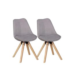 KADIMA DESIGN 2er Set Retro Esszimmerstuhl LIMA Hellgrau Polsterstuhl Stoff-Bezug in Grau | Gr.: onesize