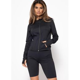 SASSYCLASSY Sportjacke mit Leo-Print in Schwarz | Gr.: XS