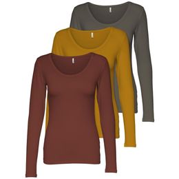 Only 3er-Set Basic Langarmshirt in Mix 3 BH/GY/KA | Gr.: S