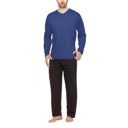 Moonline Schlafanzug lang mit Streifen-Design in blau | Gr.: L