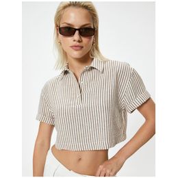 KOTON Shirt in Ekru Gestreift | Gr.: 42