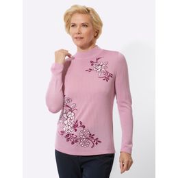 WITT Damen Stehkragenpullover mit floralem Intarsienmuster, ros&eacute;, Gr&ouml;&szlig;e 40