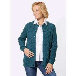 WITT Damen Strickjacke mit Rautenmuster, aquapetrol-meliert, Gr&ouml;&szlig;e 38