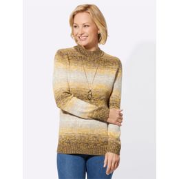 WITT Damen Stehkragenpullover in trageangenehmer Qualität, ocker-dunkeltaupe-geringelt, Größe 40