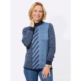 WITT Damen Pullover mit Jacquard-Dessin, marine-himmelblau-gemustert, Größe 40