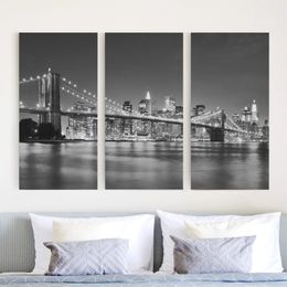Bilderwelten 3-teiliges Leinwandbild - Querformat Nighttime Manhattan Bridge II