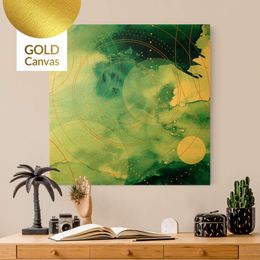 Leinwandbild Gold Magischer goldener Sternenhimmel - Wandbilder XXL Print Abstrakt Aquarell Kunstdruck Muster Himmel Wohnzimmer Schlafzimmer Bad