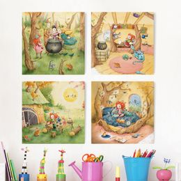 Bilderwelten Leinwandbild originell Illustration Kunstdruck Leinwanddruck - Frida die kleine Waldhexe - Fridas Welt - Wandbild XXL Kinderzimmer Baby M&auml;dchen Jungen